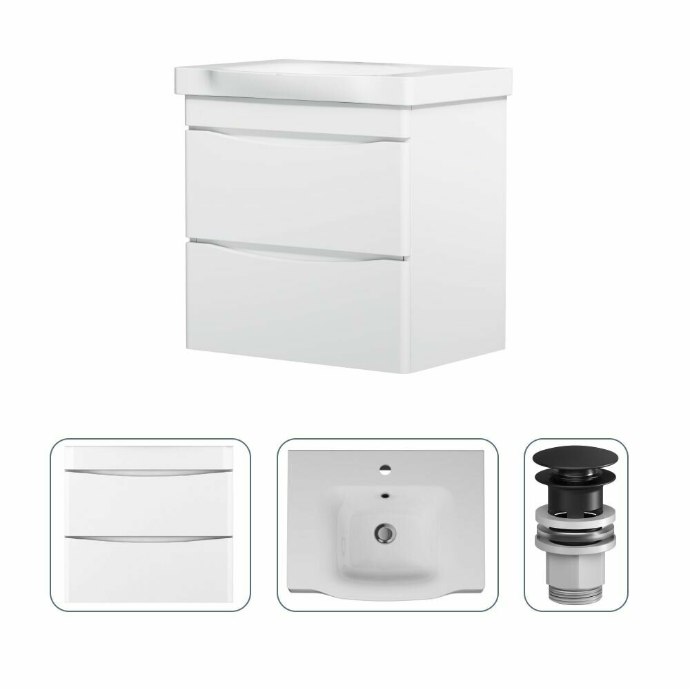 Тумба с раковиной AM.PM, подвесная, с донным клапаном, белая, МДФ/ЛДСП, 65х49х65 см