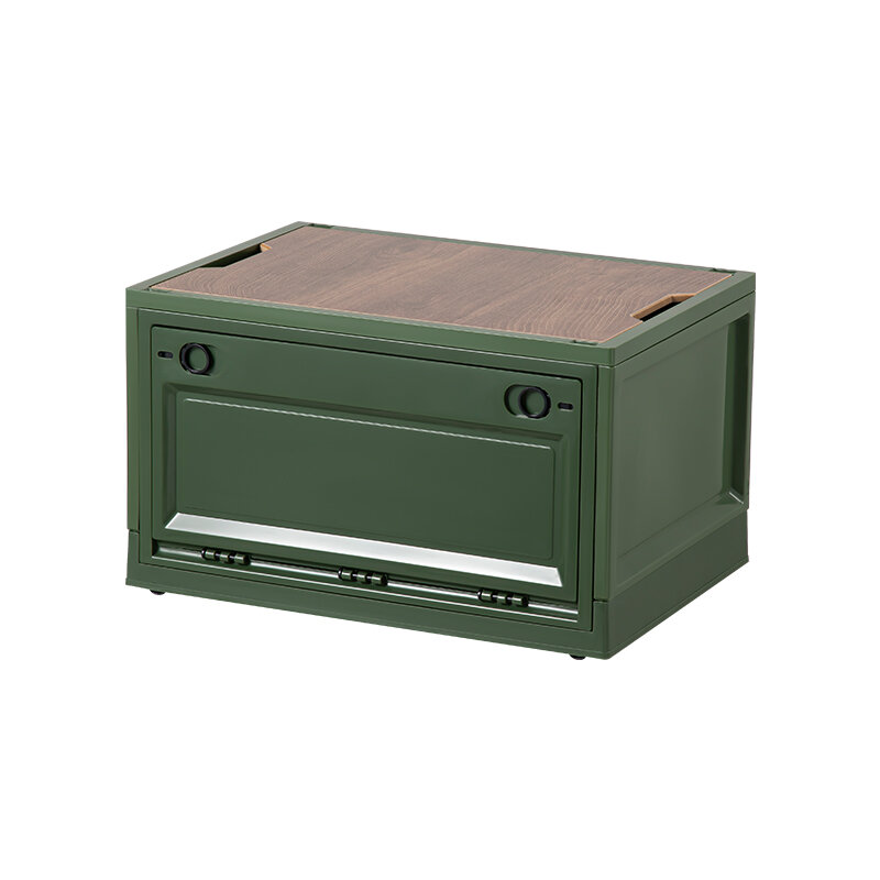 Контейнер с деревянной крышкой 3 дверцы, зеленый
