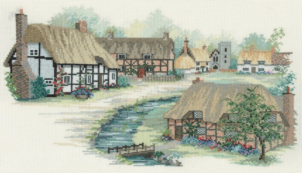 #14VE19 Hampshire Villqge (Деревня в Хэмпшире) Derwentwater Designs Набор для вышивания Счетный крест 40 x 25 см