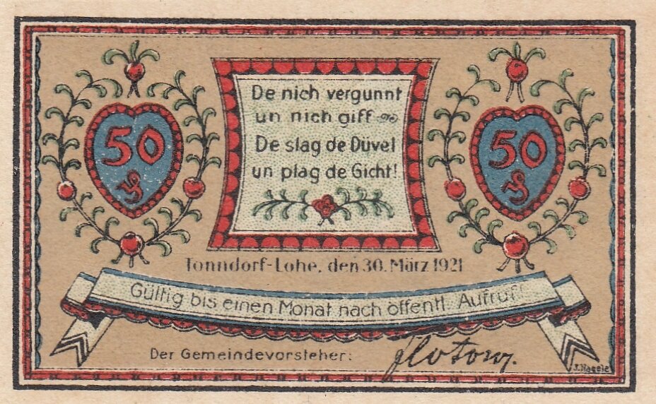 Германия (Веймарская Республика) Тонндорф-Лоэ 50 пфеннигов 1921 г. (7)