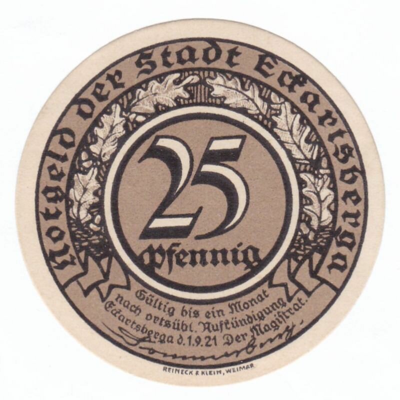 Германия (Веймарская Республика) Эккартсберга 25 пфеннигов 1921 г. (Вид 2)