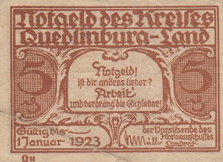 Германия (Веймарская Республика) Кведлинбург 5 пфеннигов 1921 г. (Qu)