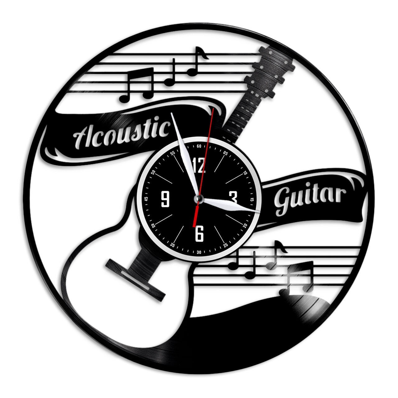 Акустическая гитара - настенные часы из виниловой пластинки