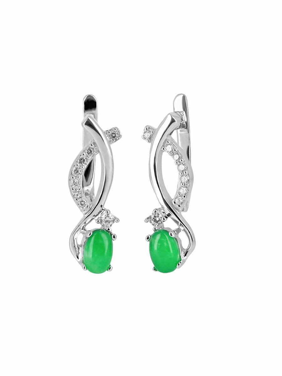 Серьги, серебро, 925 проба, родирование, жадеит, фианит
