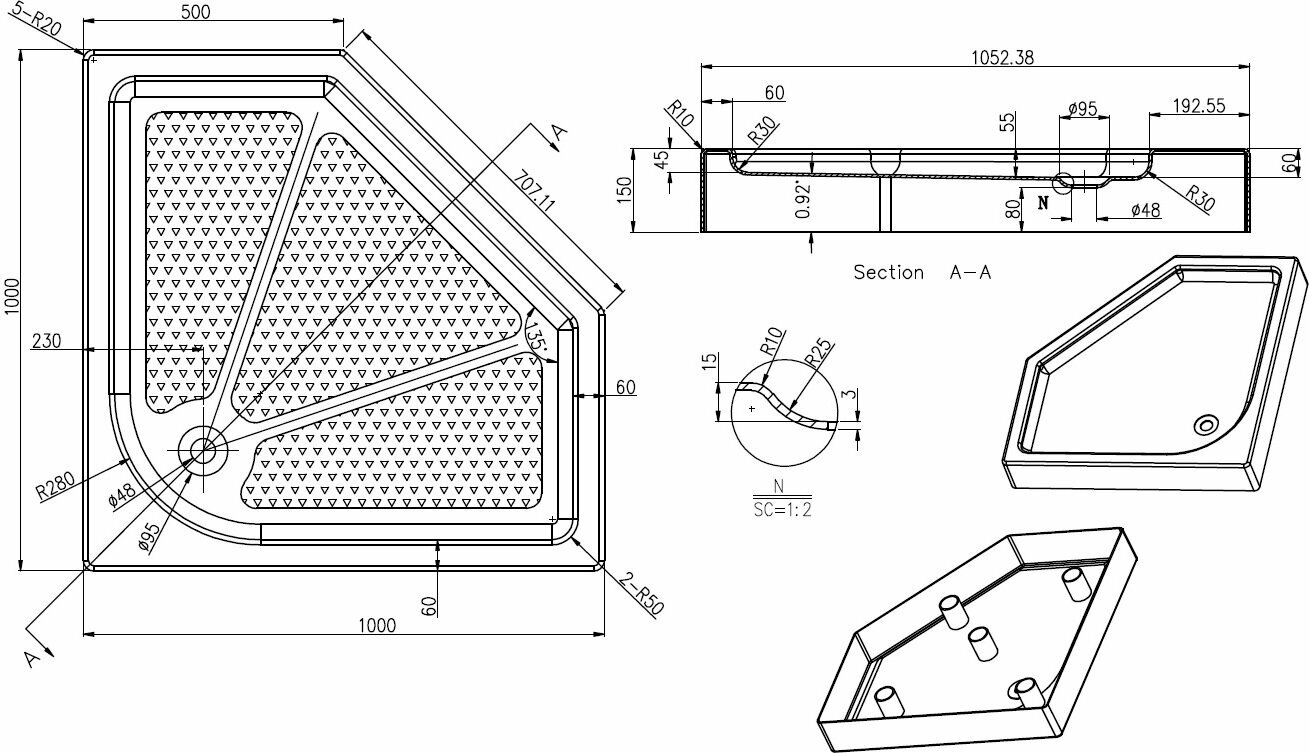 Душевой поддон Azario P310 100x100 R/L P310 R/L