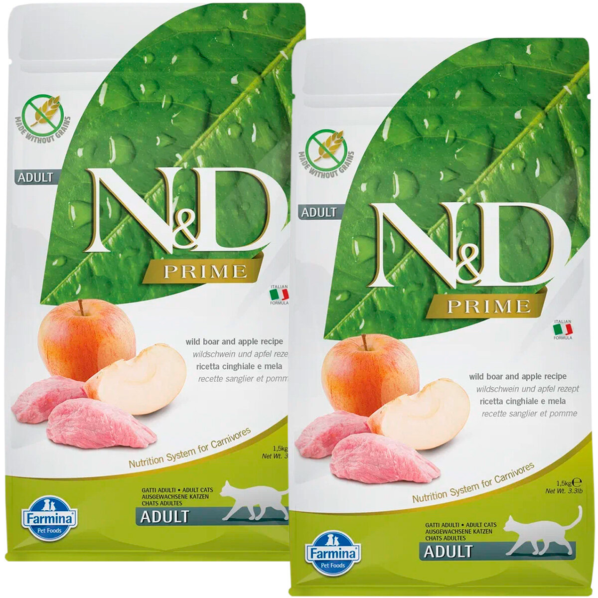 FARMINA CAT N&D PRIME BOAR & APPLE беззерновой для взрослых кошек с кабаном и яблоком (1,5 + 1,5 кг)
