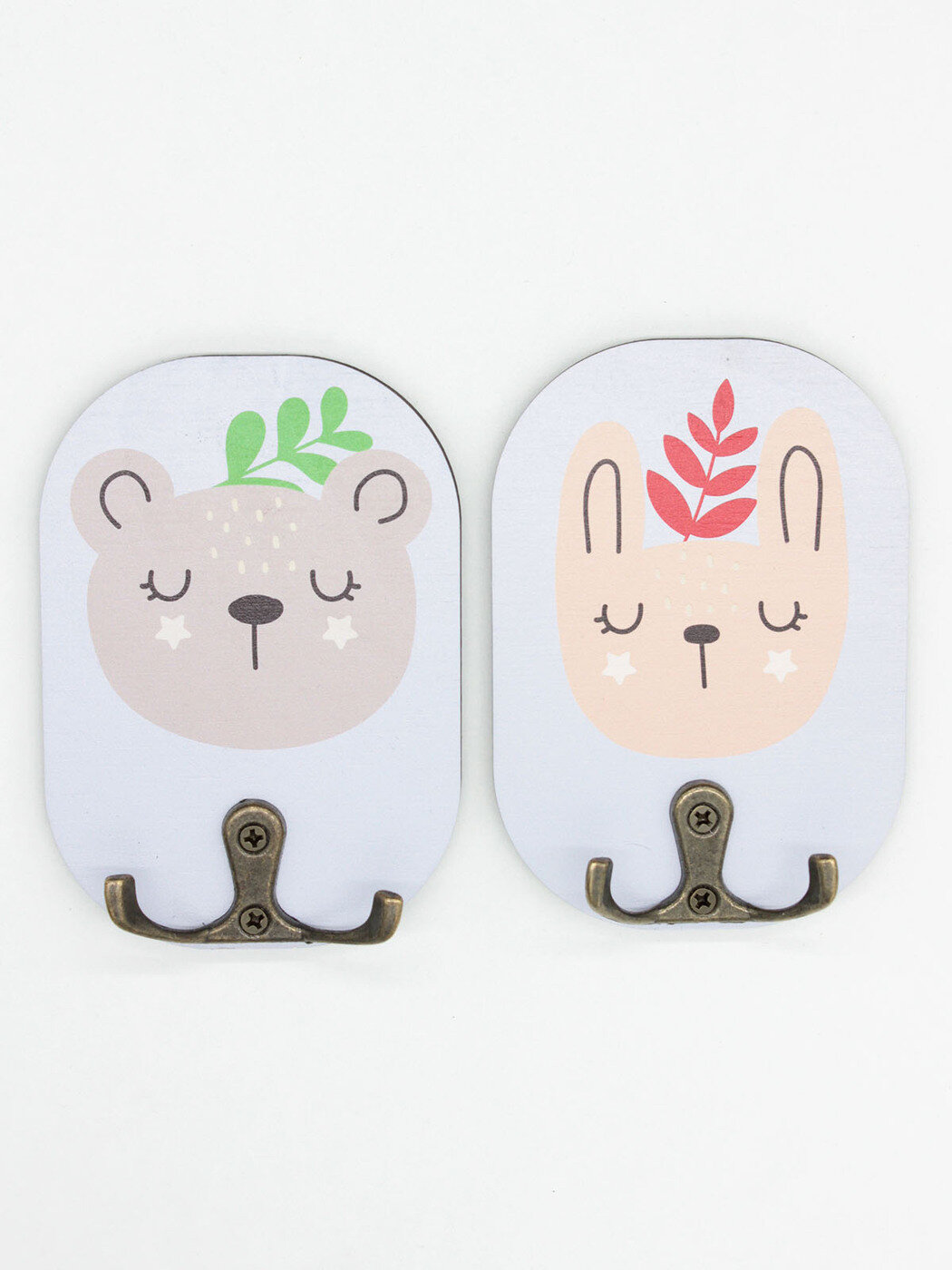 Ключница настенная. Вешалка для полотенец детская. Крючки самоклеящиеся для одежды. Набор из 2 шт. "Медвежонок и заяц", 84х120х6мм