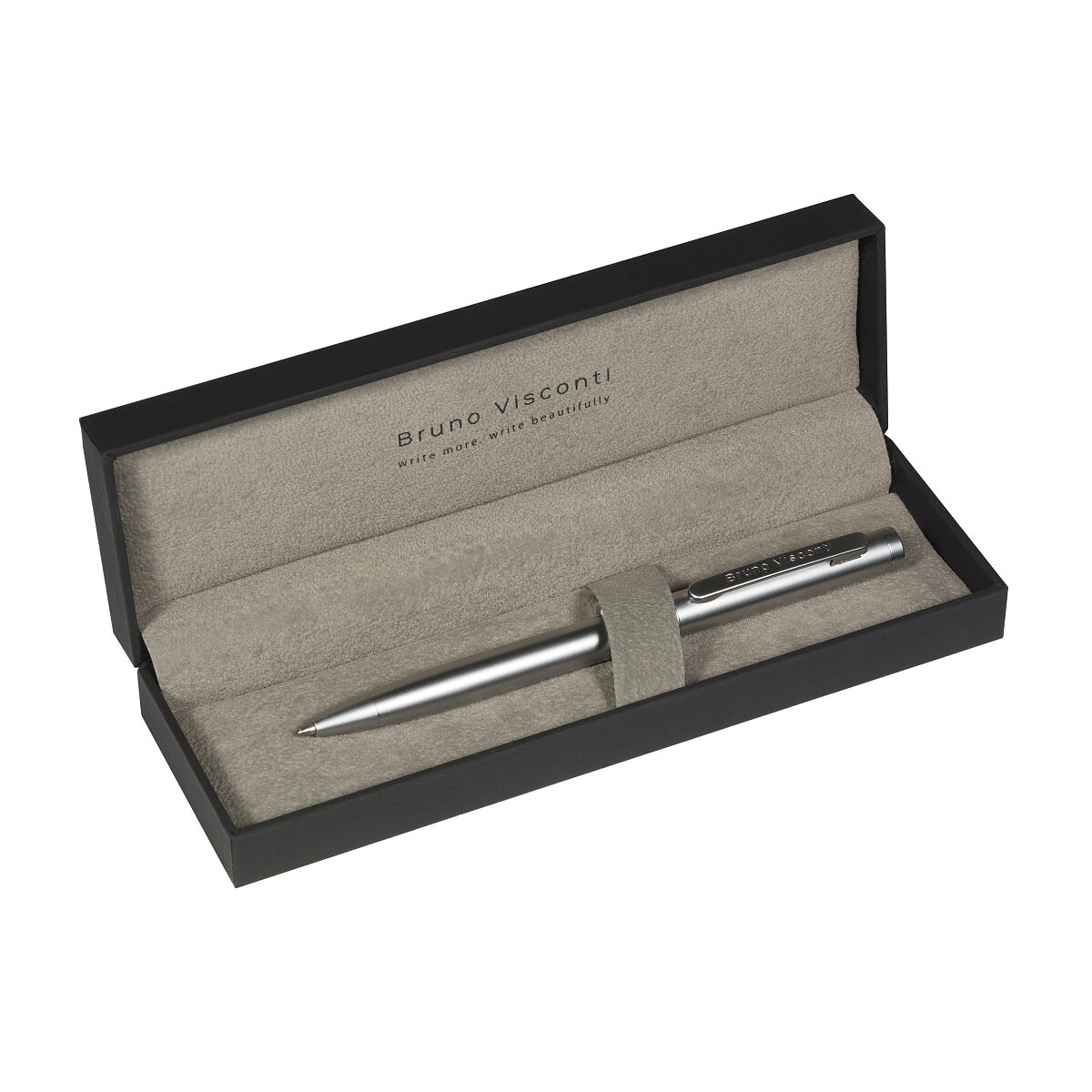 Ручка "FIRENZE" В SOFT TOUCH футляре 1.0 ММ, синяя (корпус серебряный, футляр черный)