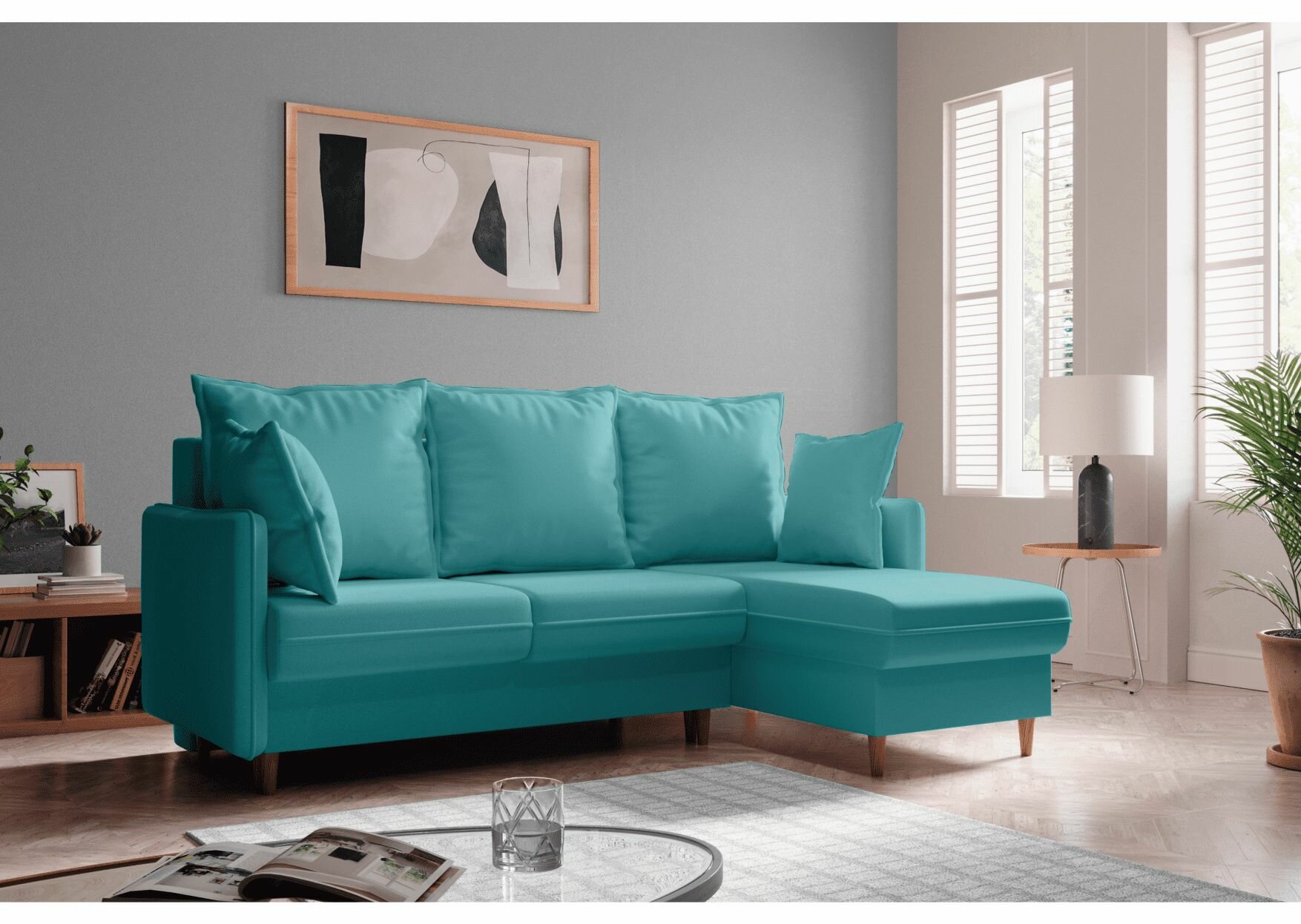 Диван угловой раскладной Цезарь в цвете бирюзовый (velutto 44)