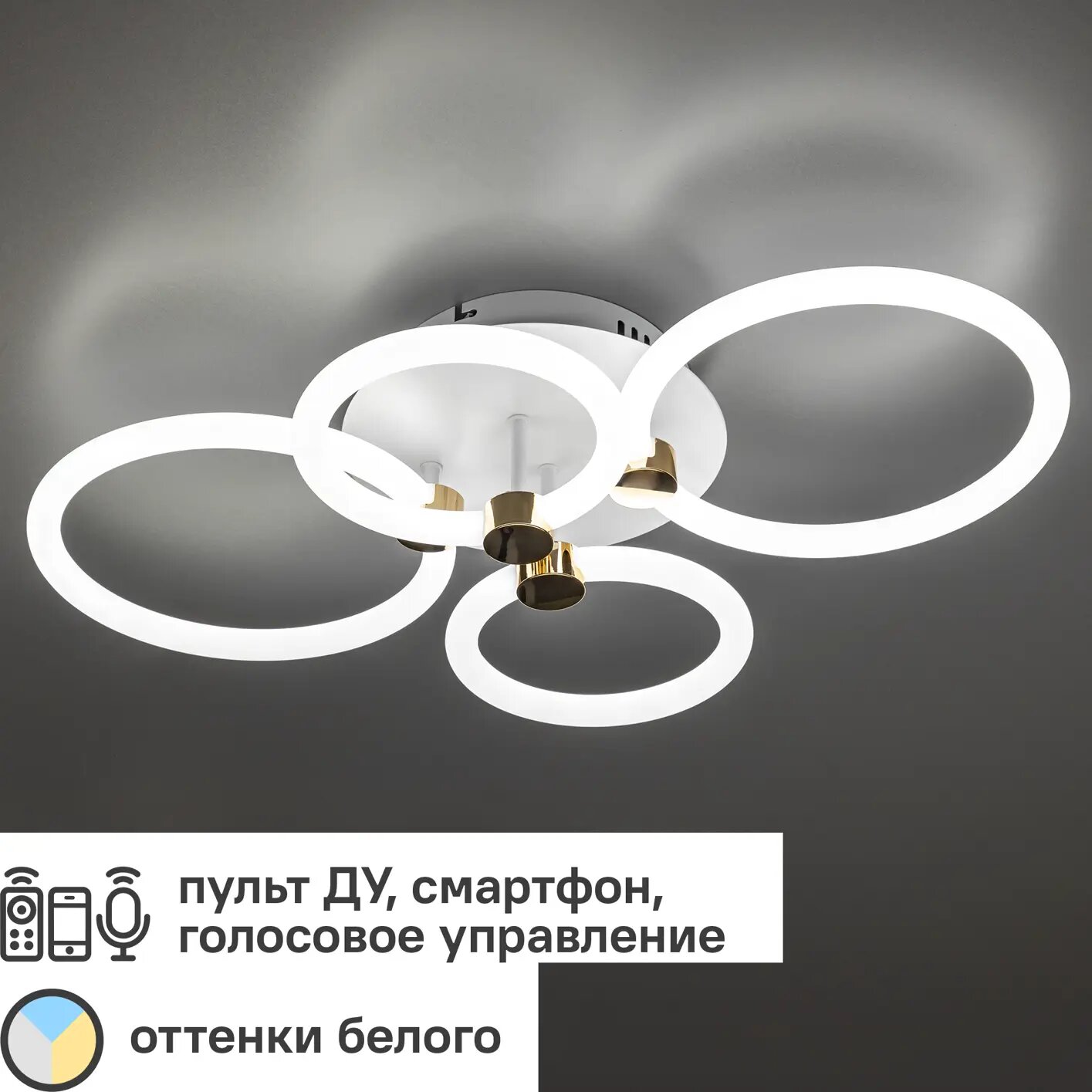 Люстра потолочная светодиодная Ritter Ottimo 51612 9 с Алисой и пультом 100Вт 45м² 2700K-6400К цвет белый/золотой