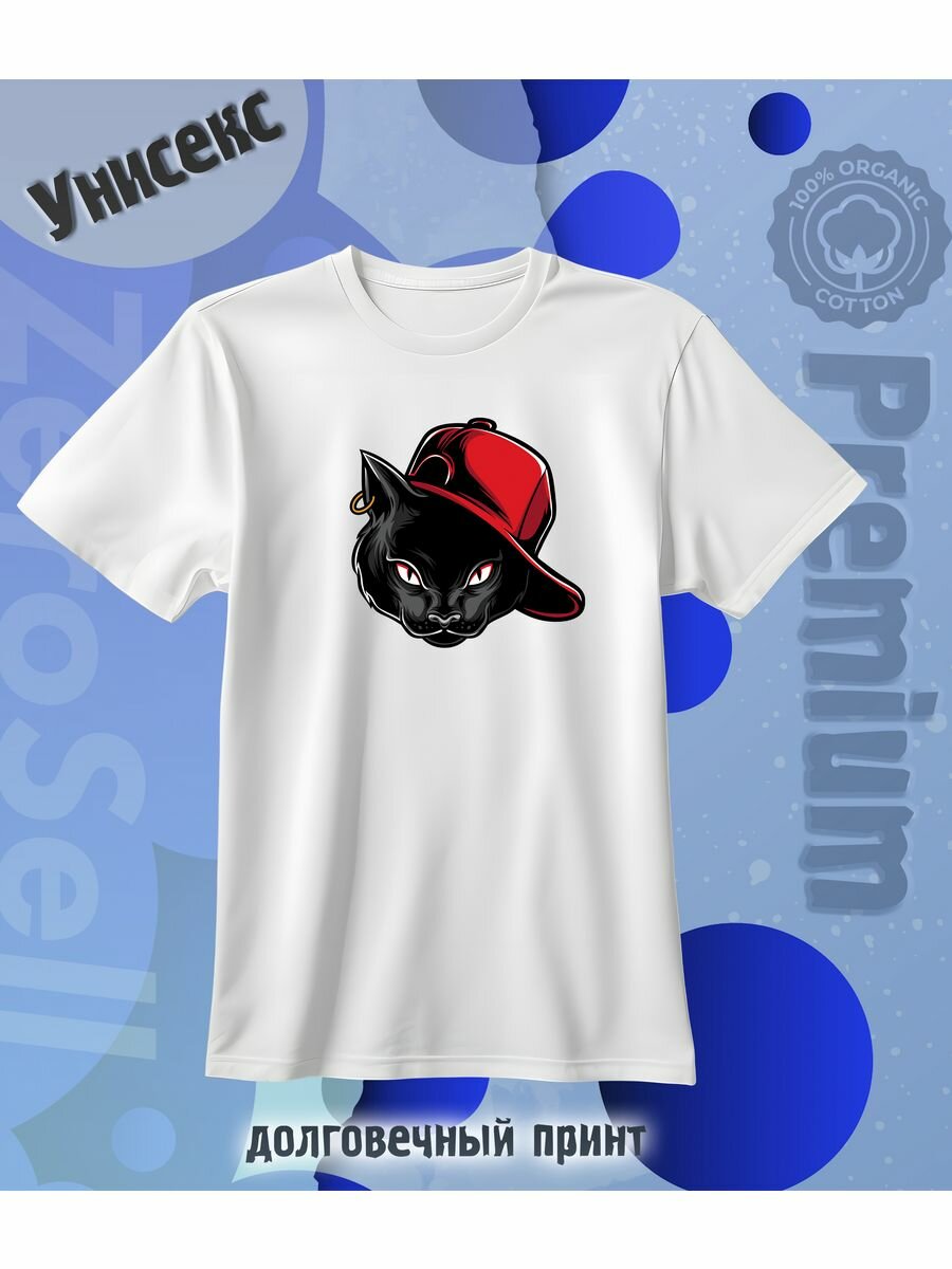 Футболка кот в кепке