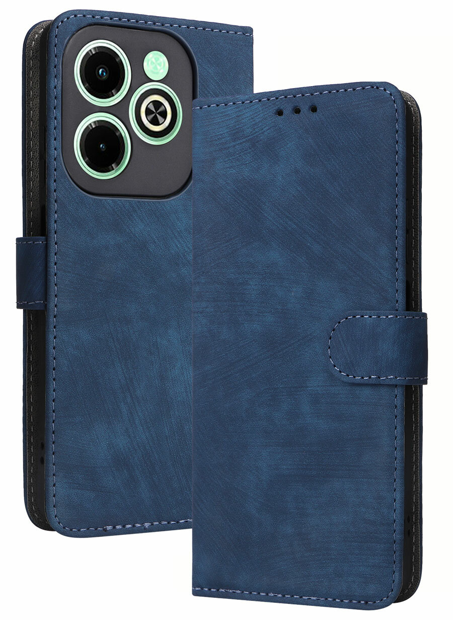 Чехол книжка для Infinix Hot 40i c магнитной застежкой / Инфиникс Хот 40ай c отделением под карты (синяя)