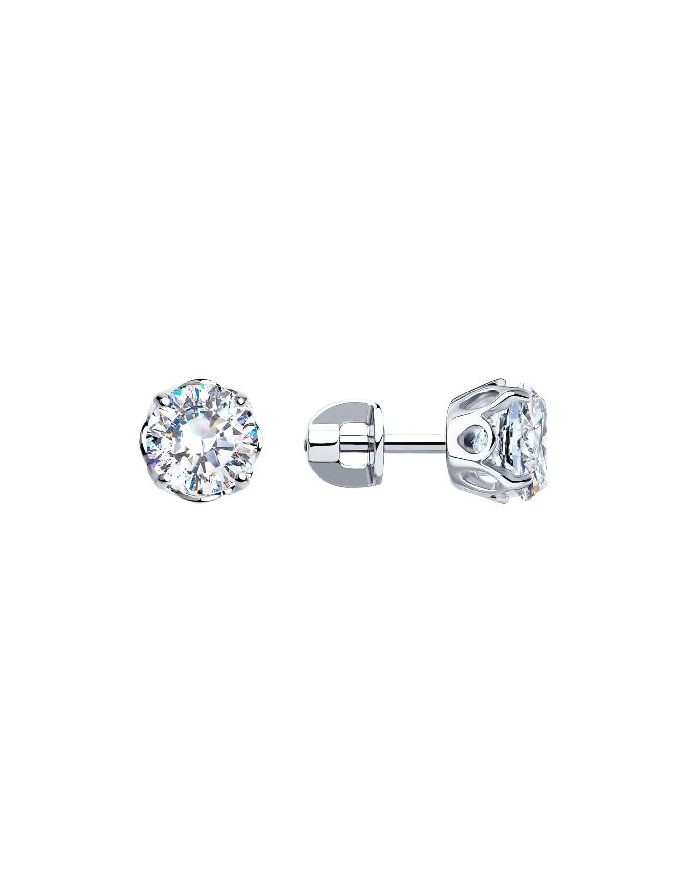 Серьги пусеты, серебро, 925 проба, родирование, фианит