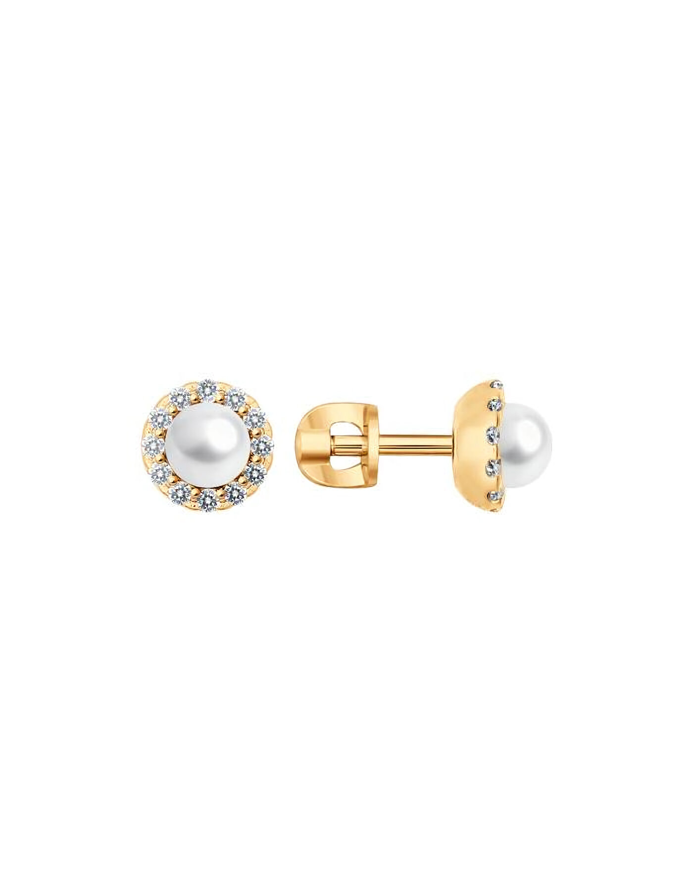 Серьги пусеты, серебро, 925 проба, золочение, жемчуг