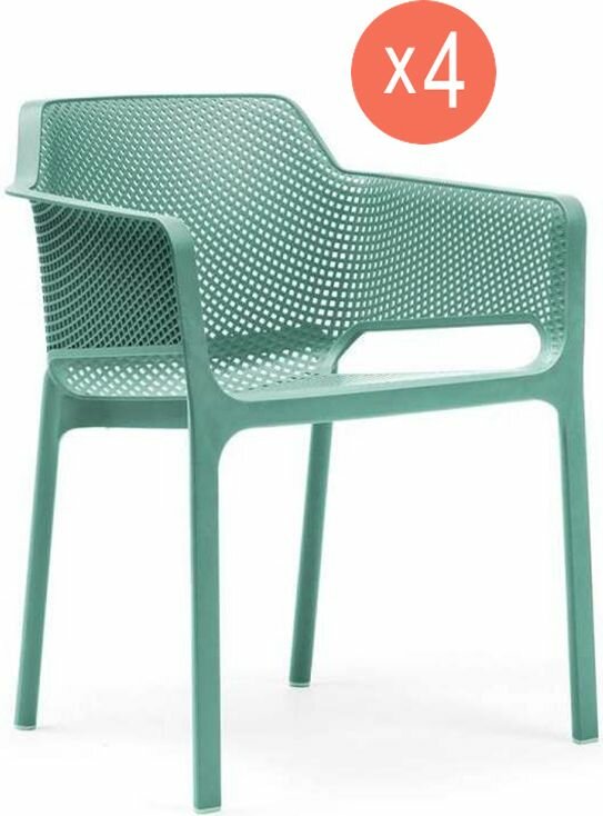 Комплект из 4-х садовых обеденных кресел NARDI Net, цвет ментоловый, стеклопластик, Италия