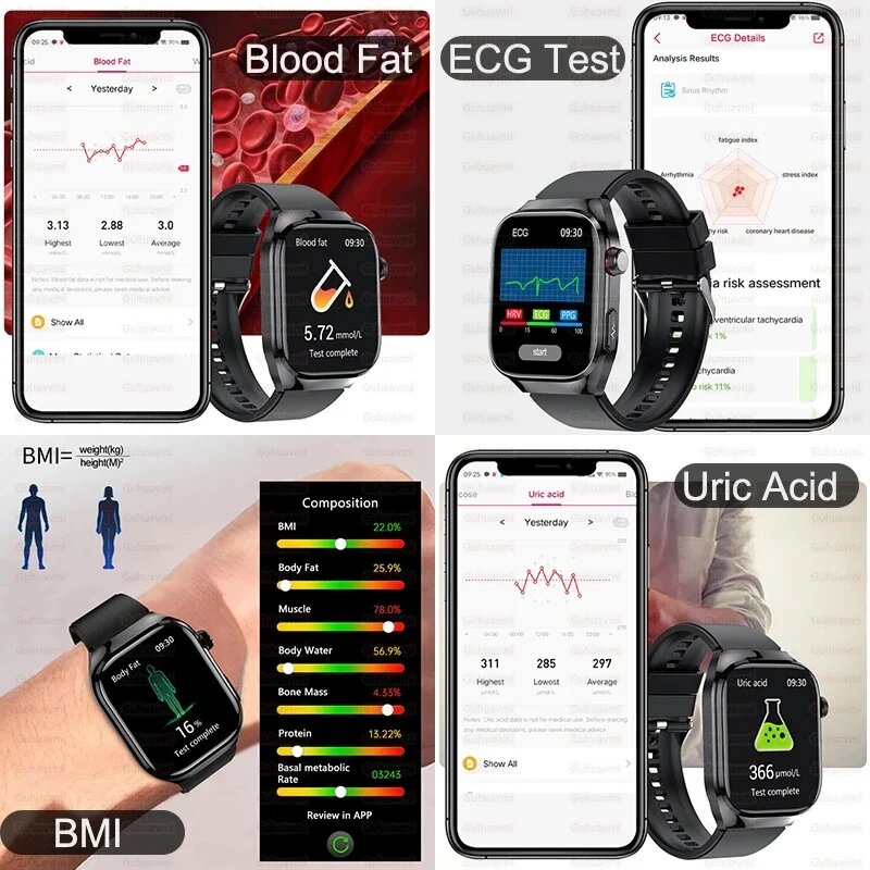 GUHAVMI Smart Watch Черный, HD AMOLED, AI медицинская диагностика — фото 1