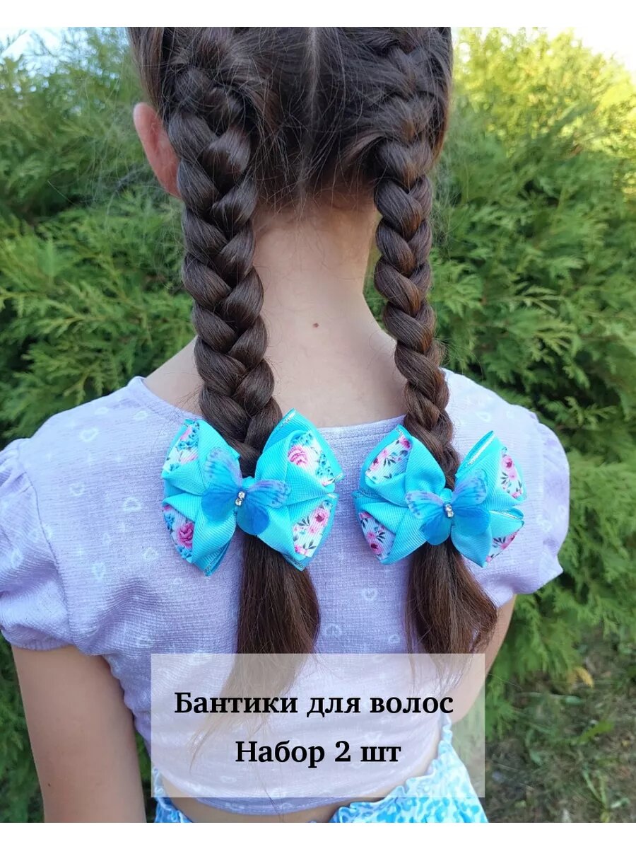 Бант для волос Арт и Дизайн, ручной работы, голубой, ширина 8,5см