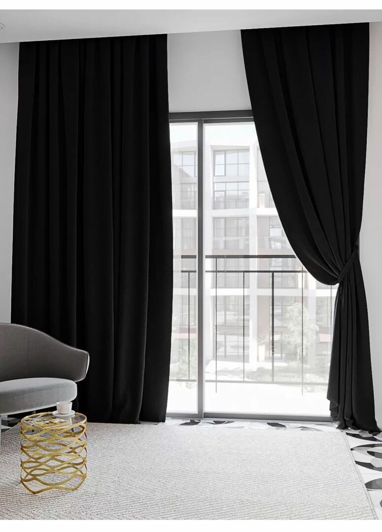 Шторы блэкаут "Blackout", 1,5 м x 2,5 м, черные, непрозрачные