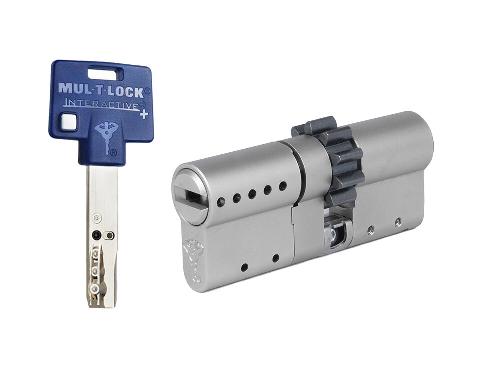 Цилиндр Mul-t-Lock Interactive+ ключ-ключ 91мм (размер 60х31 мм) - Никель, Шестеренка (5 ключей)