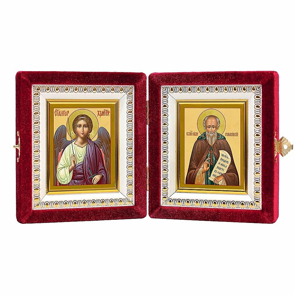 Складень именной "Преподобный Савва Сторожевский, Звенигородский чудотворец - Ангел Хранитель", размер ликов 6*7,5 см
