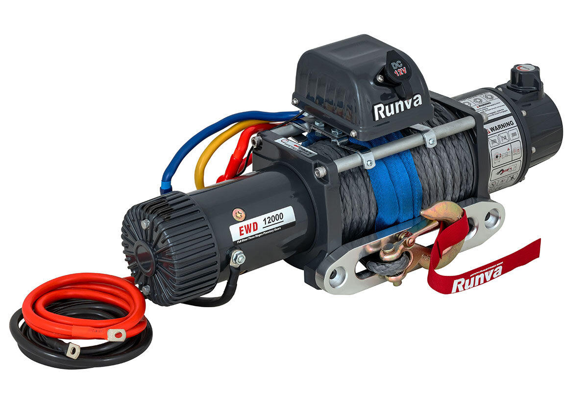 Лебёдка электрическая двухскоростная 12V Runva 12000 lbs 5443 кг (синтетический трос) арт. EWD12000SSR