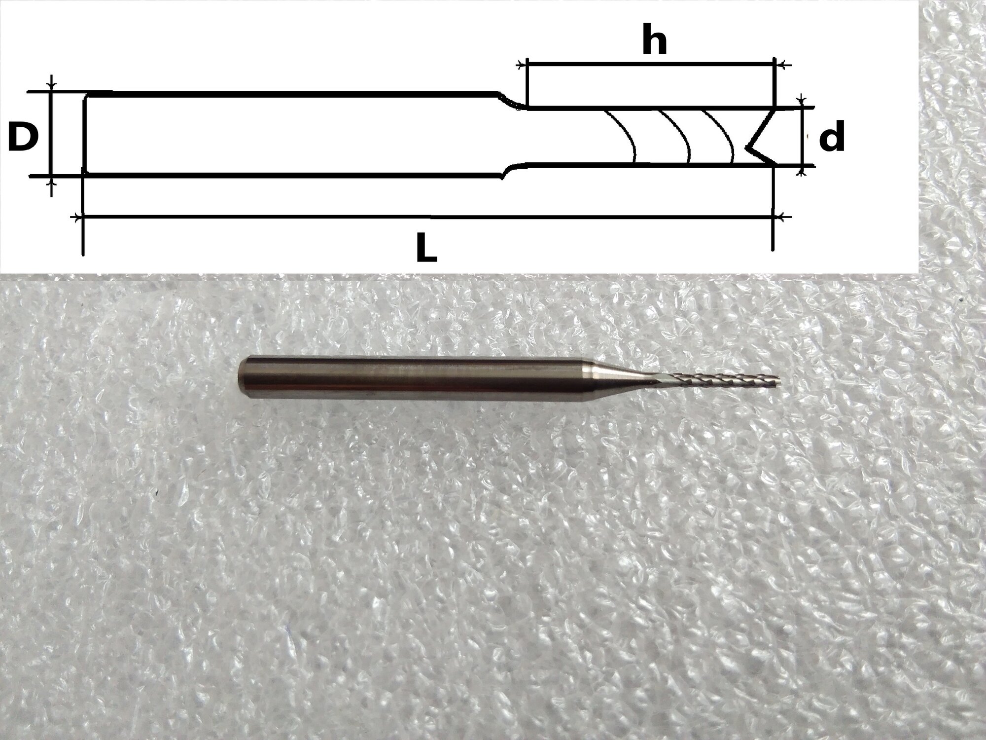Фреза рашпильная (кукуруза) LD1.0, d-1,0/ h-7/ D-3,175/ L-38,1 для ЧПУ станка