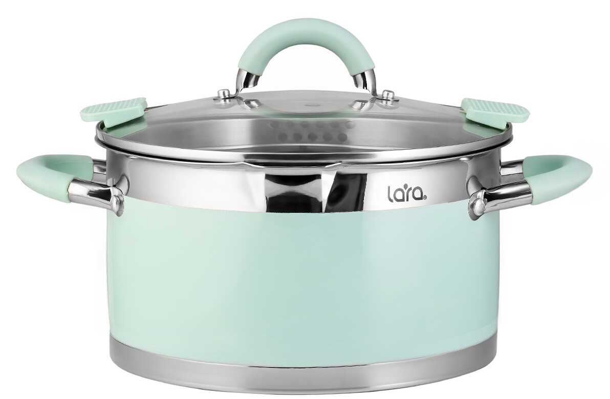 Кастрюля LARA MINT LR02-543, 4,4л, 20x12 см, индукц. дно, крышка-дуршлаг