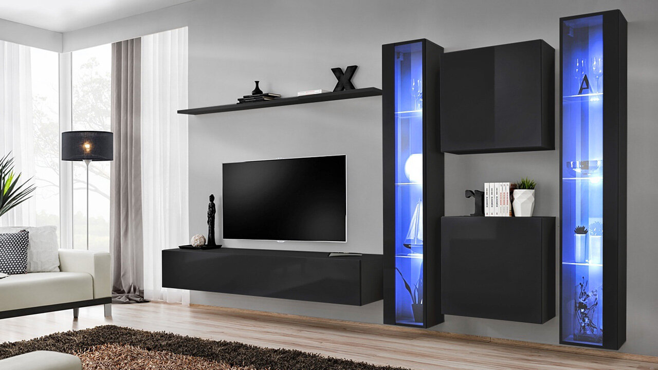 Гостиная 10 МДФ (черный) / Черный 0190 NEW 330x40x180 см, GOODFORM