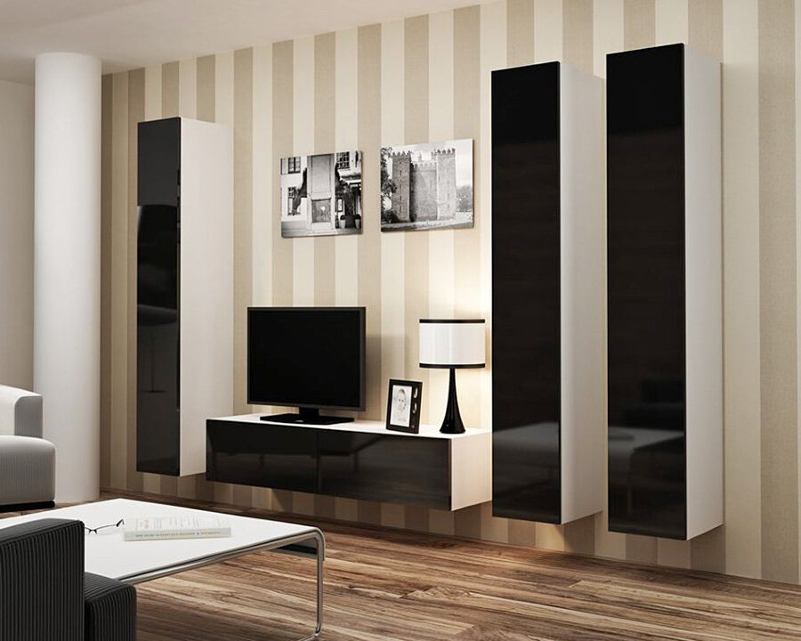 Гостиная Виго 14 МДФ (черная) / Белый Фасадный 0101 NEW 260x42x180 см, черный, белый фасадный GOODFORM