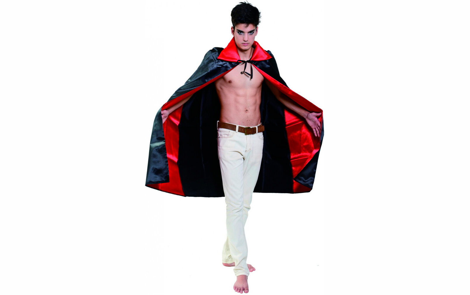 Накидка Дракулы длинная, черная с красным воротником и подкладом, полиэстер, длина 150 см