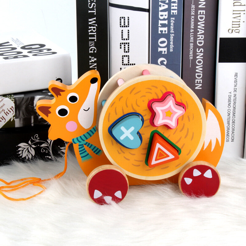 Деревянная детская развивающая тележка с мультяшными животными-улитками, тележка для малышей, игрушечный прицеп для