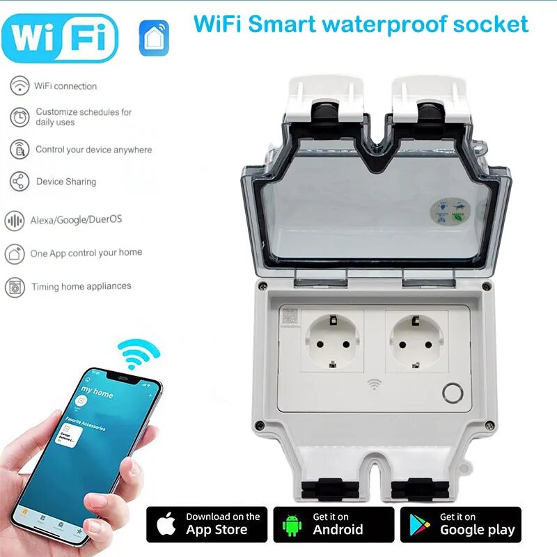 Умная розетка EU GONGFENG 16А, IP66, Wi-Fi, водонепроницаемая