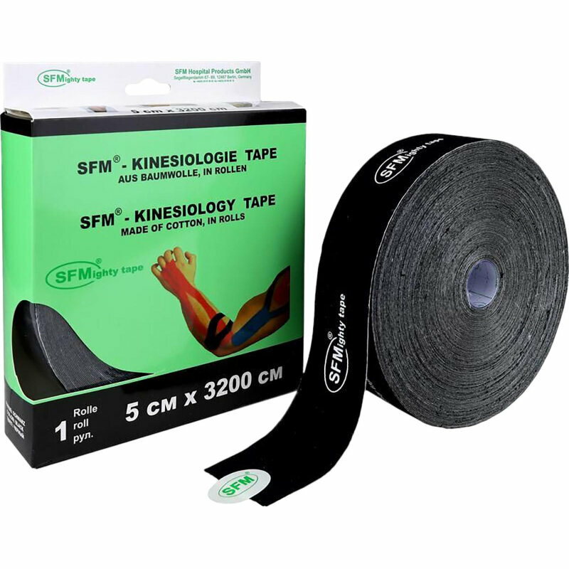 Тейп кинезио, хлопковая основа, 5х3200 см, черн, SFM-Plaster, 2080955