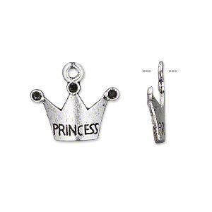 Подвеска, 19х17мм, корона принцессы, базовый материал - цинковый сплав, посеребренная с чернением, 5 шт.