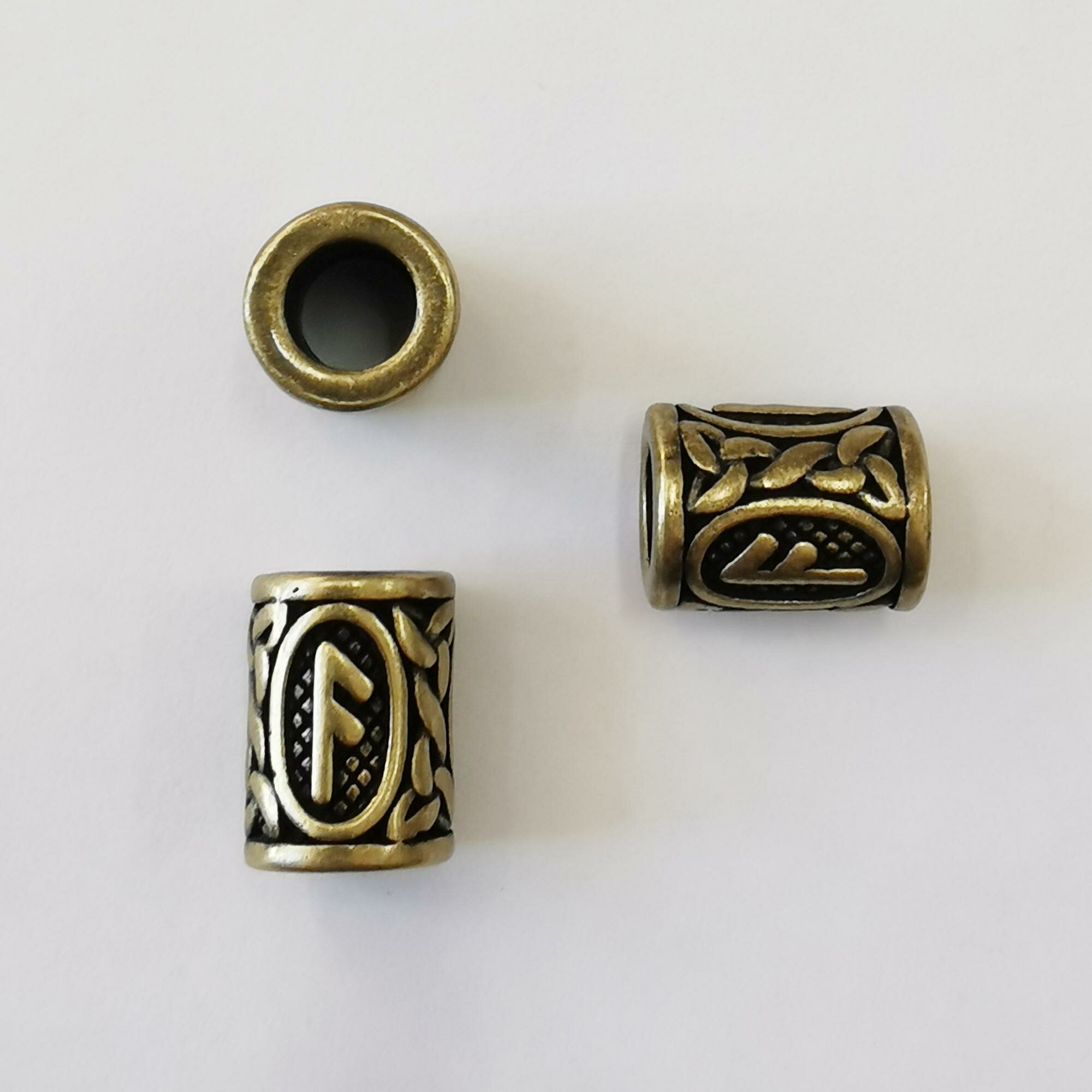 Бусина металлическая, 13х10мм, Руна Ансуз, базовый материал - нержавеющая сталь, бронзово-золотистого цвета с чернением, 1 шт.