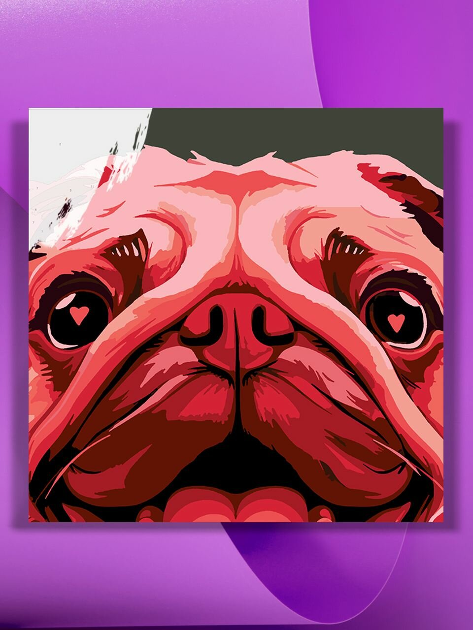 Картина по номерам на холсте Песик влюблен в тебя - Мопс, 40 х 40 см