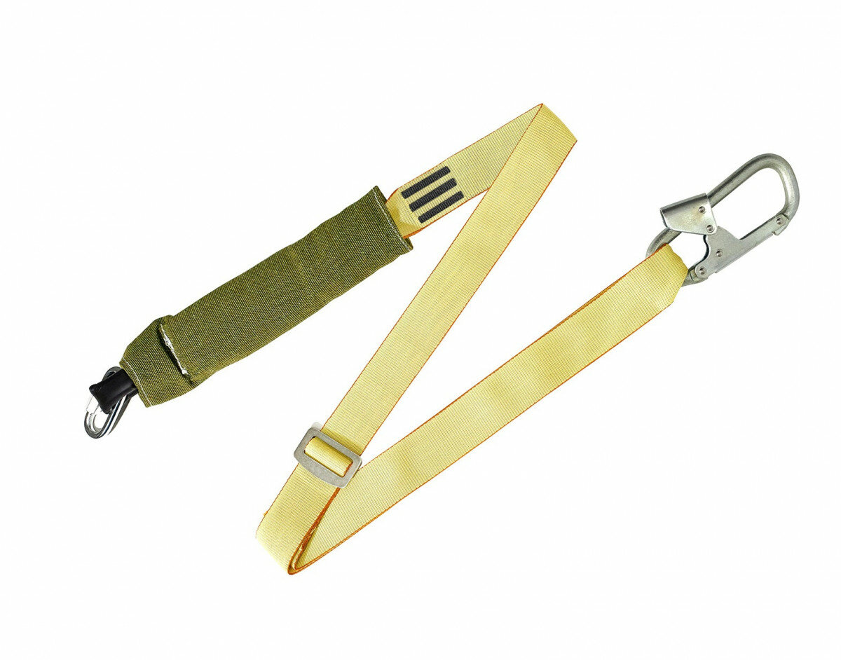 Строп-лента огнестойкий с амортизатором 2 карабина (монтажный малый класс Т, винтовой класс Q) длина 1-2 метра