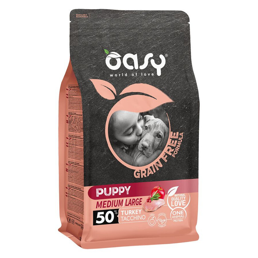 Сухой корм для щенков средних и крупных пород Oasy Dry Grain Free Puppy, беззерновой с индейкой - 18 кг