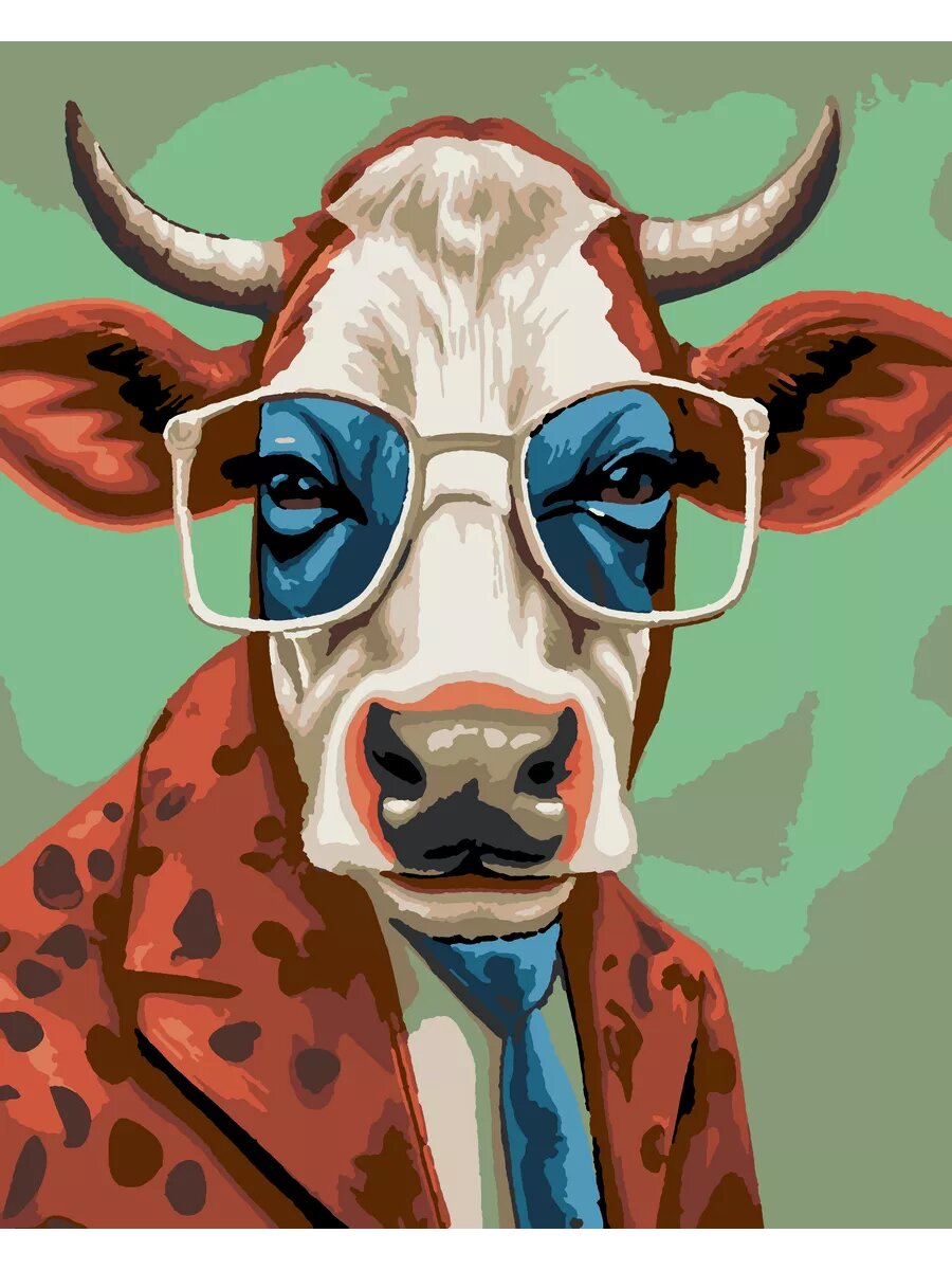 Картина по номерам "Корова в очках" 50х40 см, холст на подрамнике