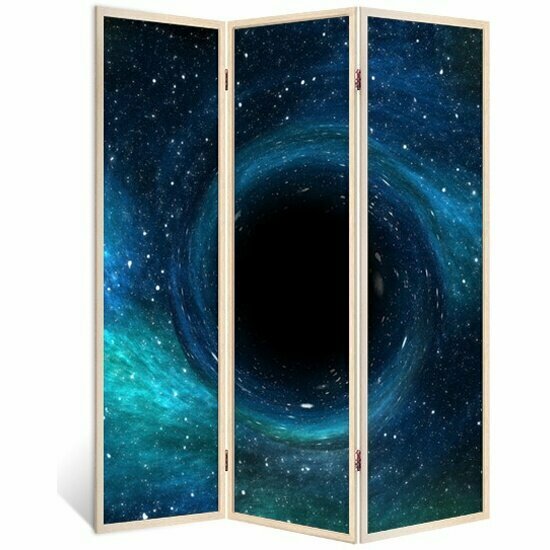 Ширма перегородка Декор Депо для комнаты деревянная "Андромеда" двухсторонняя с картинкой (космос) 3 створки кремовый дуб 176х140 см 11 кг