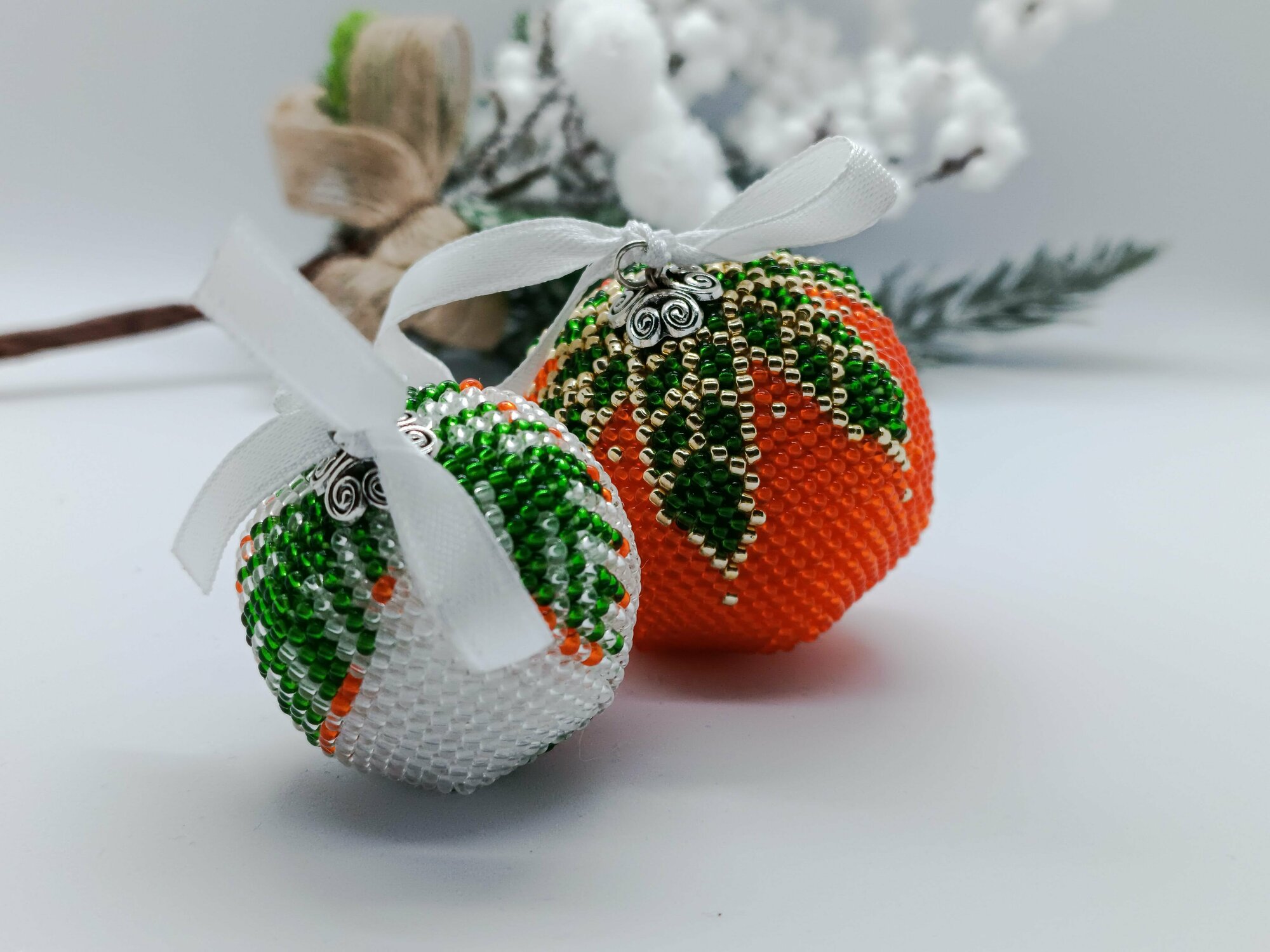 Елочная Игрушка, Шарики на Елку из Бисера, Ручная работа