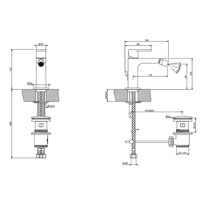 Gessi Emporio Via manzoni Смеситель для биде с донным клапаном и соединительными шлангами, цвет: Fin