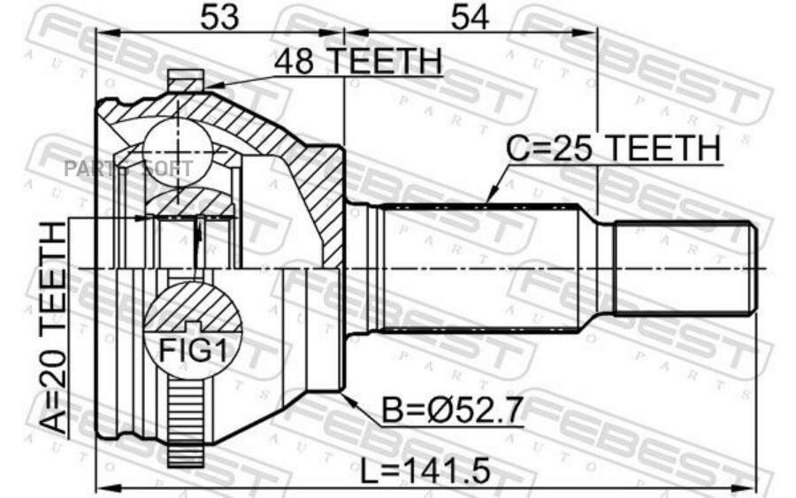 FEBEST 2410-ARKA48R ШРУС наружный задний 20X52.7X25 NISSAN TERRANO D10 2014.03- [EL] ()