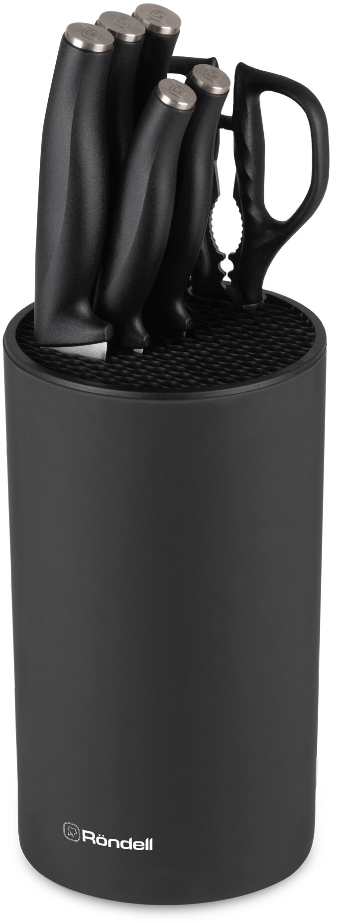 Набор кухонных ножей Rondell Florett RD-1582, черный, 7шт, ножницы, подставка