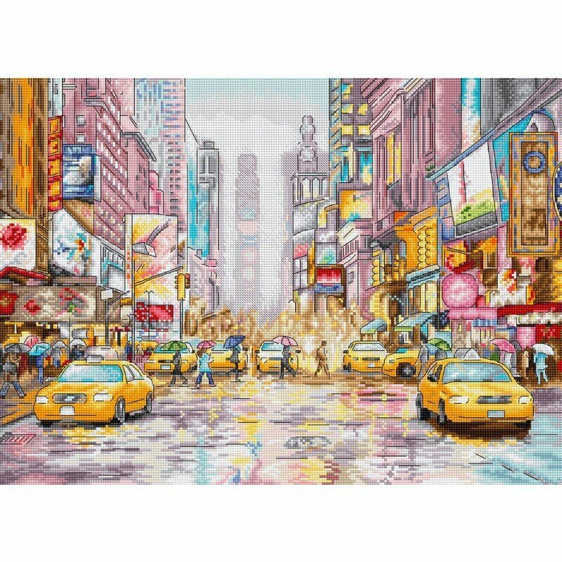 Набор для вышивания LetiStitch #L8222 New York times square (Нью-Йорк Таймс-сквер), Счетный крест, 38 x 27 см