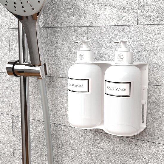 Антивандальный держатель дозатора Embodiment для жидкого мыла и шампуней, настенный с антикоррозийном покрытием, на два флакона, белый