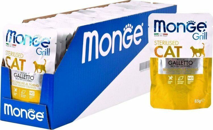 Корм Monge Cat Grill Pouch для стерилизованных кошек итальянская курица 28 шт