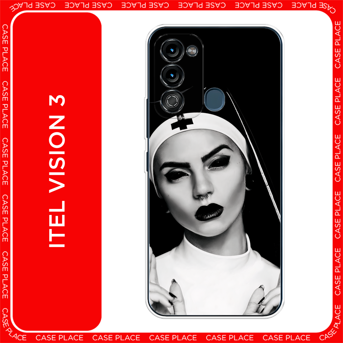 Чехол на Itel Vision 3 / Ител Визион 3 с принтом Черная монашка