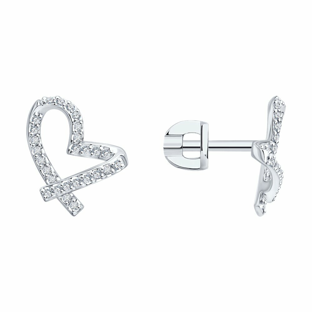 Серьги пусеты, белое золото, 585 проба, бриллиант