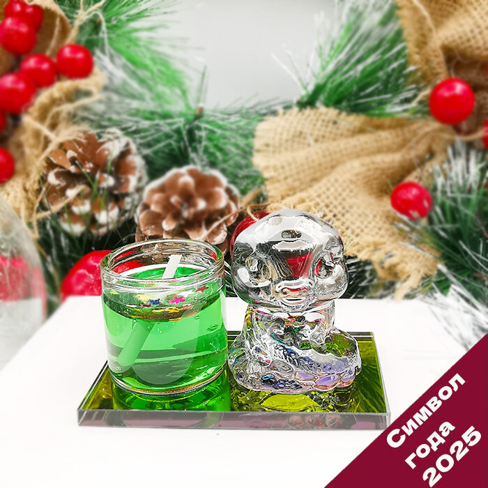 Фигурка сувенир стеклянный подсвечник Змея 5см на подставке/Символ Нового года